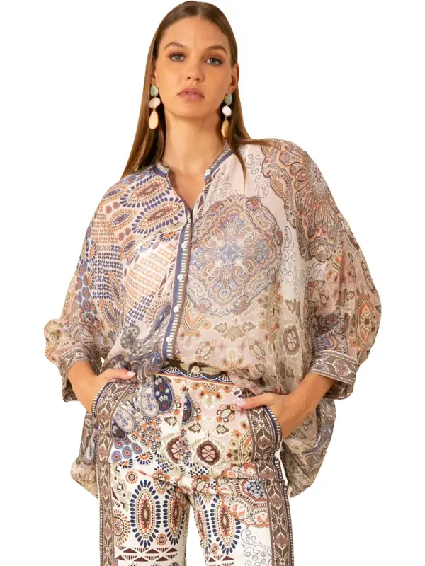 Hale Bob Brinley Oversized Chiffon Top - Neutral