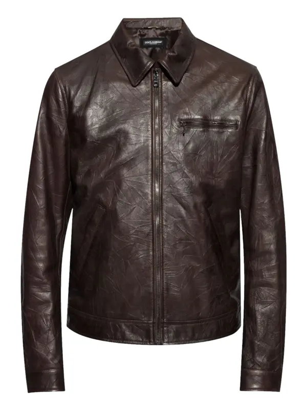 Dolce & Gabbana Crinkled Leather Jacket - Brown