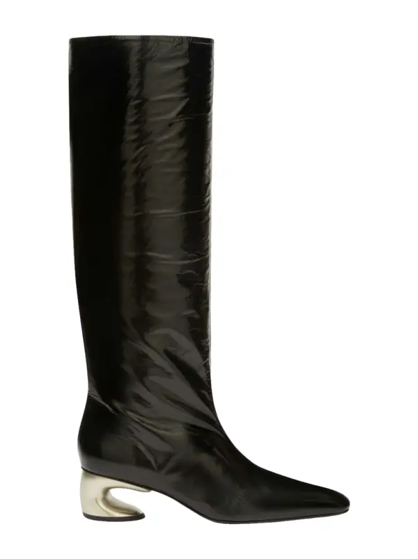 JIL SANDER Metal-heel Leather Knee Boots - Black