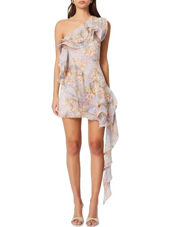 ELLIATT Sahara Floral One-shoulder Mini Dress - Lavender Multi