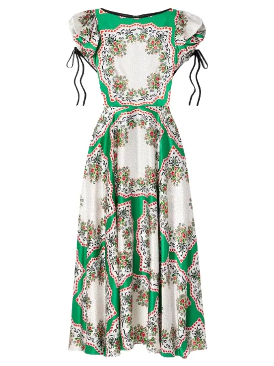 RODARTE Printed Silk-satin Midi Dress - Green