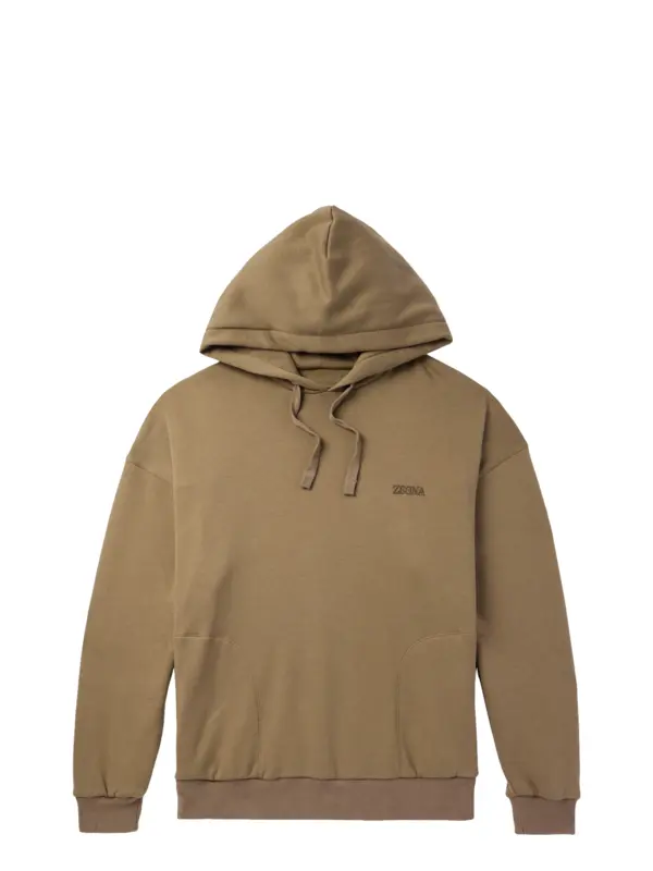 Zegna Logo-embroidered Cotton-blend Jersey Hoodie - Brown