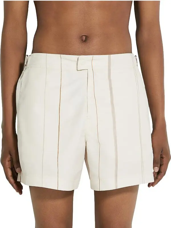 Zegna Stripe Regular Fit Swim Trunks - Light Beige