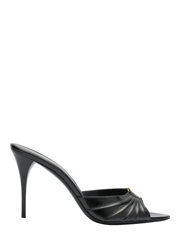 Saint Laurent Babylone Ruched Leather Mule Sandals - Black