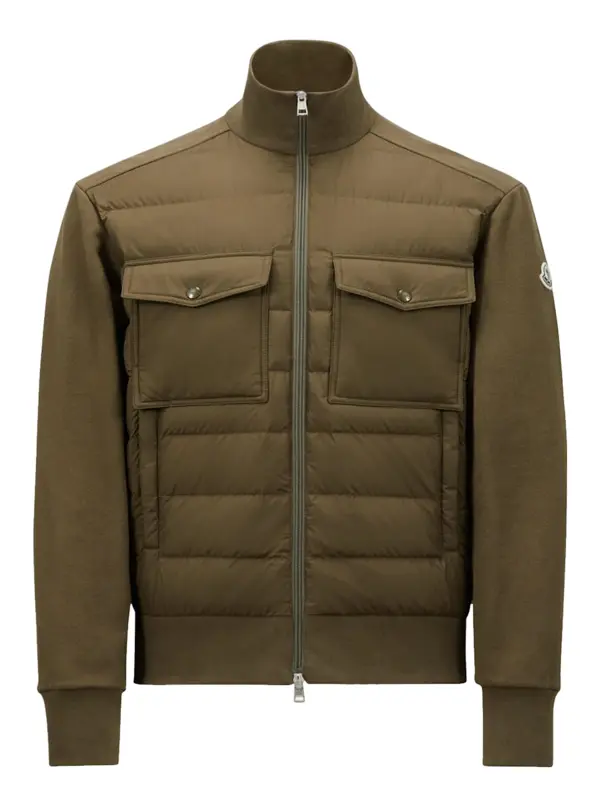 Moncler Quilted Down Knit Zip Cardigan - Medium Green