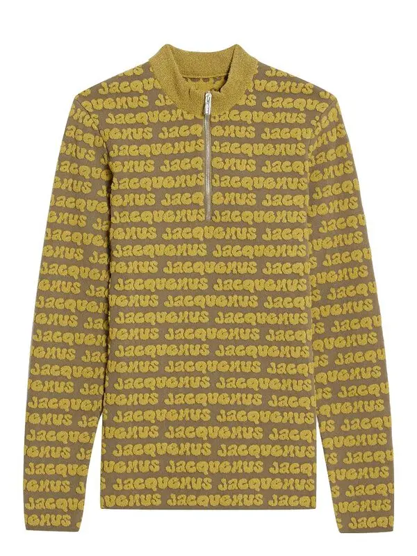 Jacquemus Luis Terry Jacquard Halfzip Sweater - Sage Green