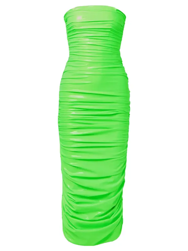 SERGIO HUDSON Strapless Ruched Coated Midi Dress - Bright Green