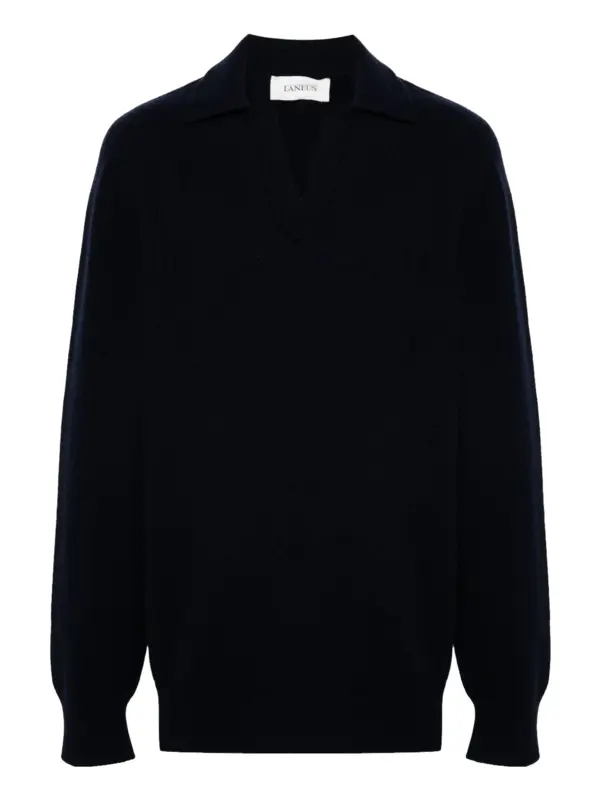 LANEUS Knitted Polo Sweater - Blue
