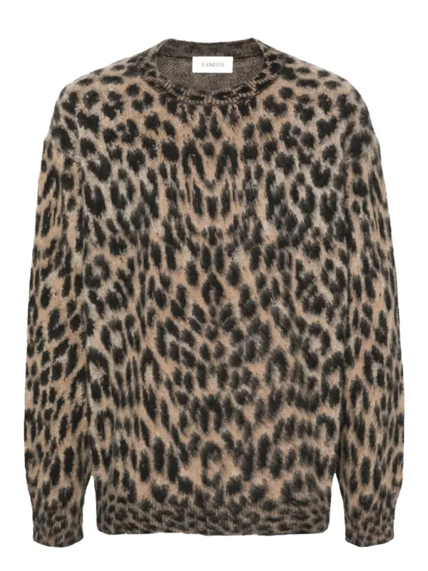 LANEUS Leopard-pattern Jacquard Sweater - Brown