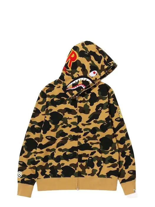 BAPE 1st Camo 2nd Ponr Shark Full Zip Hoodie - Yellow