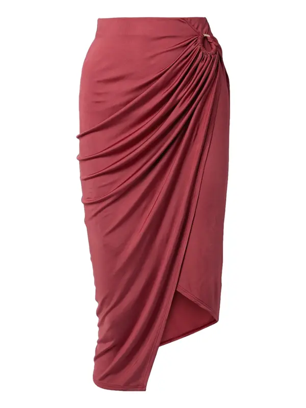 LOUISA BALLOU Coastline Draped Printed Midi Skirt - Claret