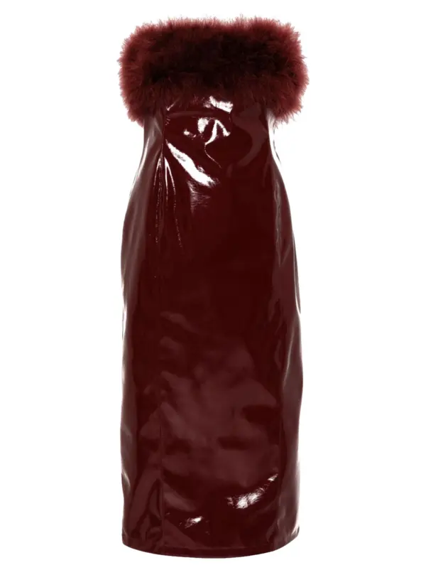 Blumarine Marabou-feathers Patent Midi Dress - Red