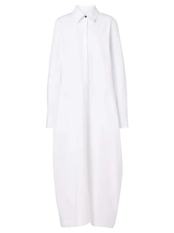 JIL SANDER Gathered Cotton Poplin Shirt Dress - White