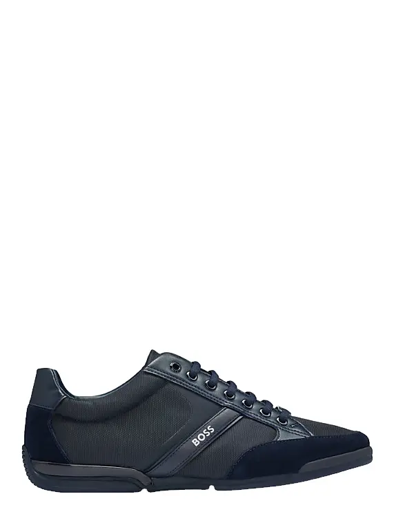 Hugo Boss Logo-badge Lace-up Low-top Woven Trainers - Dark Blue