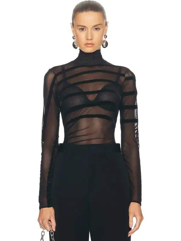 Jean Paul Gaultier Gaultier & Mariniere Drapped Mesh Bodysuit - Black