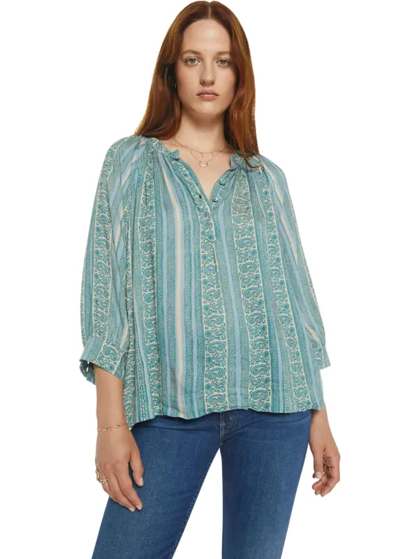 Natalie Martin Remy Paisley Stripe Blouse - Teal