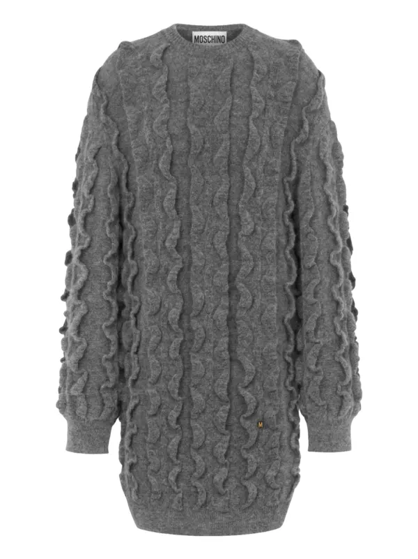 Moschino Ruffled Virgin-wool Blend Knitted Dress - Grey