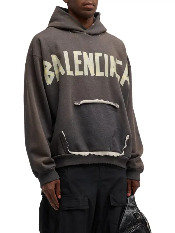 Balenciaga Taped Logo Ripped Pocket Hoodie - 8519 Dark Heather Grey