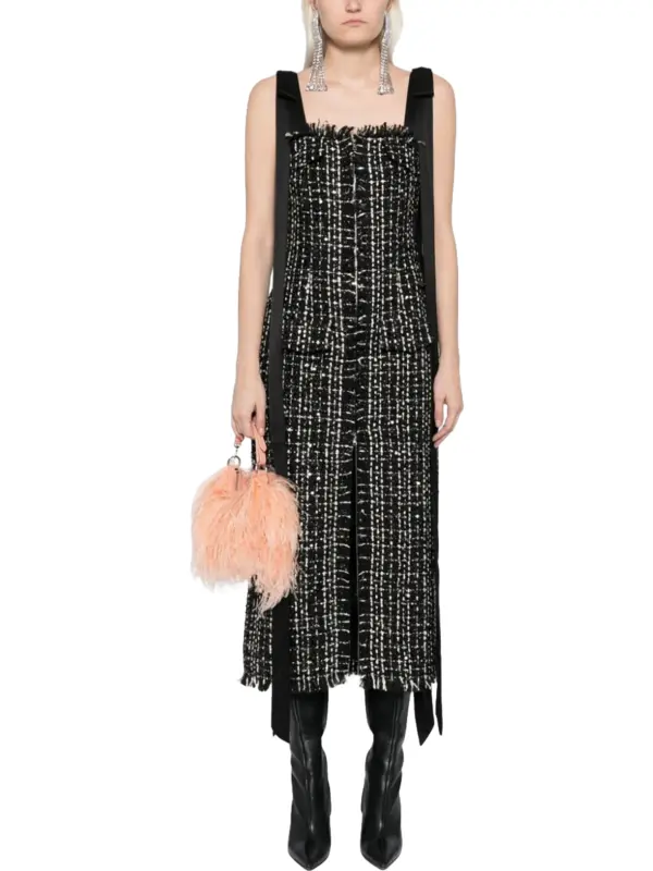 David Koma Tweed Midi Dress - Black