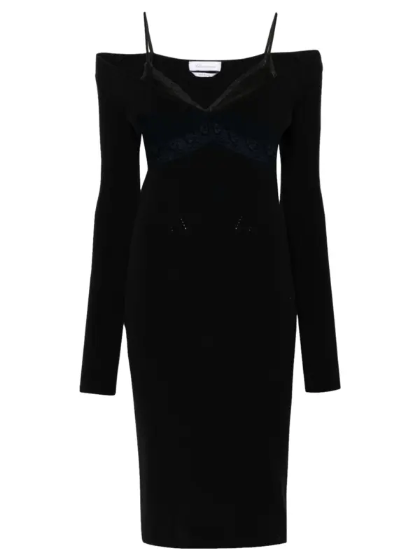 Blumarine V-neck Knitted Midi Dress - Black