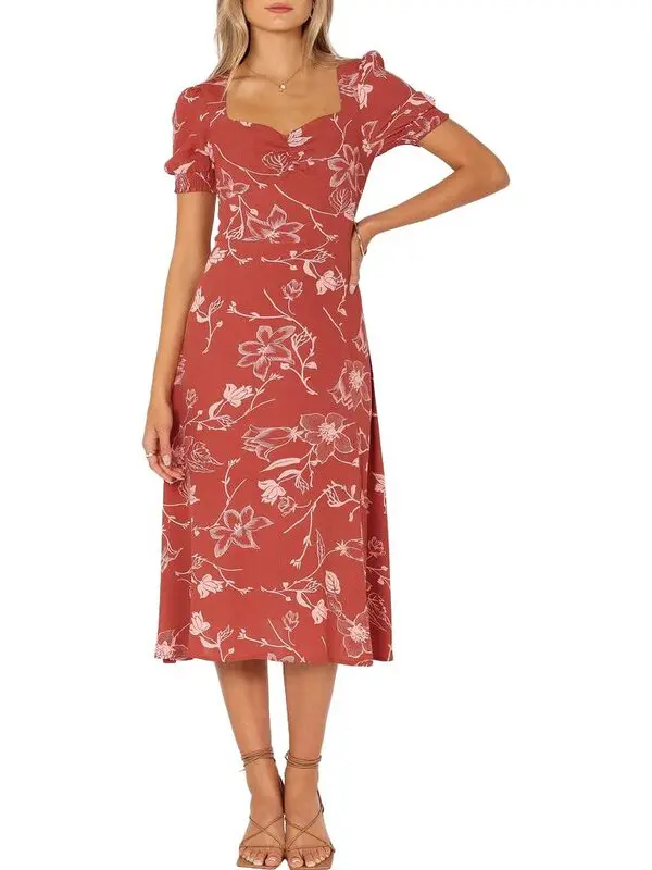 PETAL & PUP Floral Print Midi Dress - Rust Floral