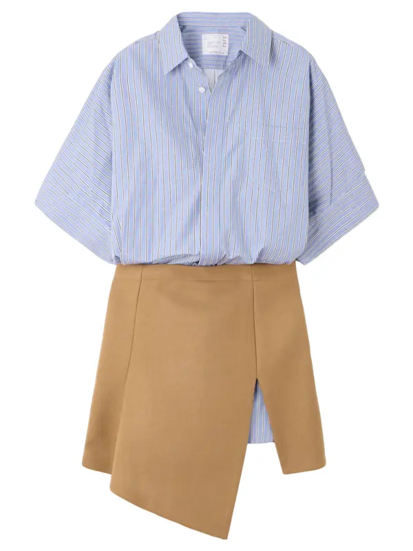 Sacai Asymmetric Striped Shirt Dress - Blue