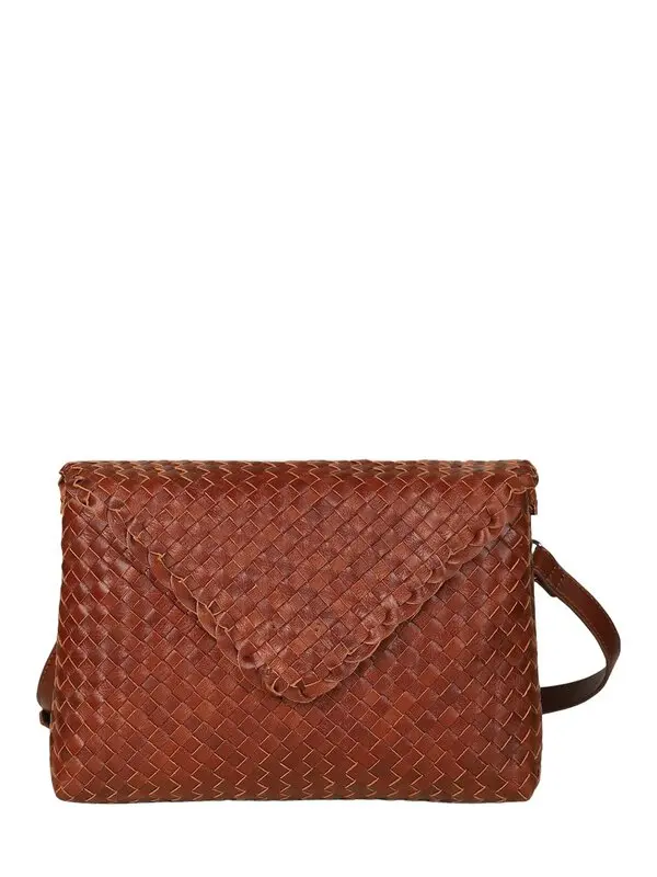 RAFE Jamie Woven Leather Envelope Clutch - Cognac