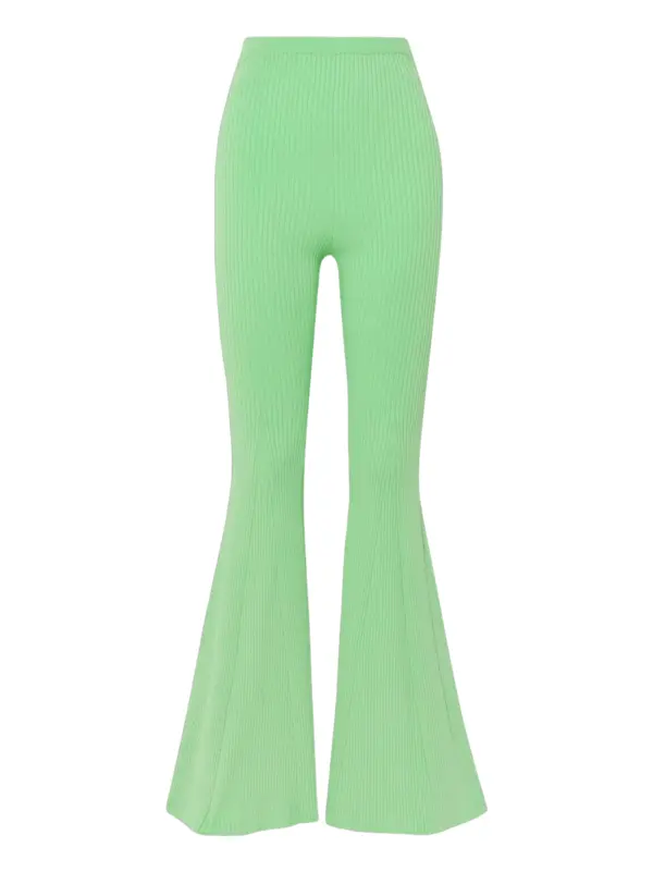 SELF-PORTRAIT Ribbed-knit Flared Pants - Mint