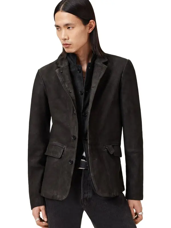 All Saints Survey Double Layered Waxed Suede Blazer - Grey