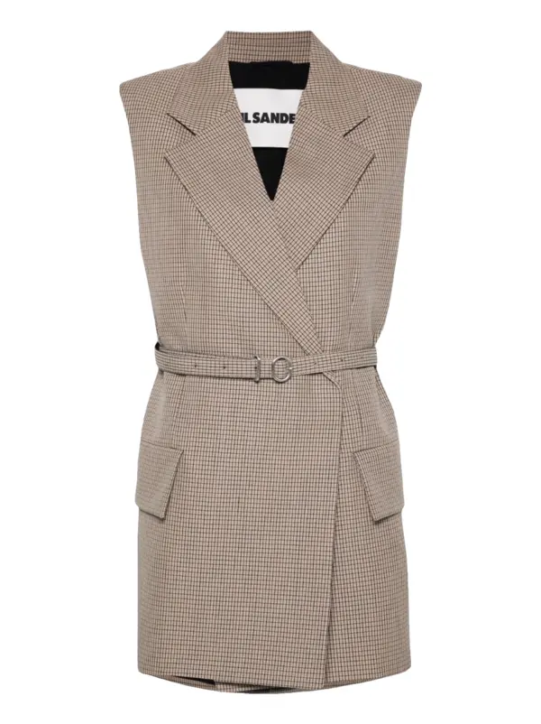 JIL SANDER Checked Virgin Wool Vest - Brown