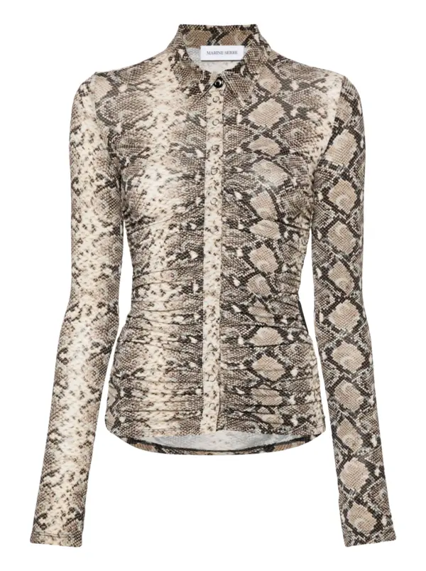 MARINE SERRE Python-print Draped Blouse - Brown