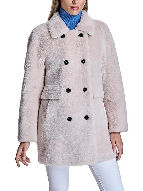 MAXIMILIAN Lamb's Wool Pea Coat - Beige