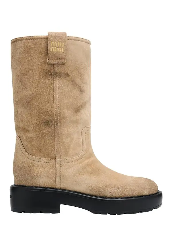 Miu Miu Suede Moto Boots - Deserto