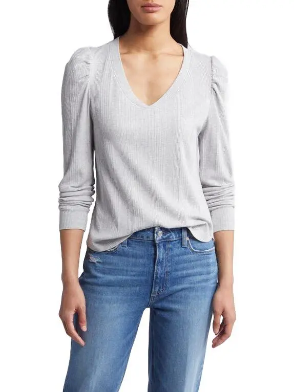 Wit & Wisdom Puff Shoulder Rib Top - Heather Grey