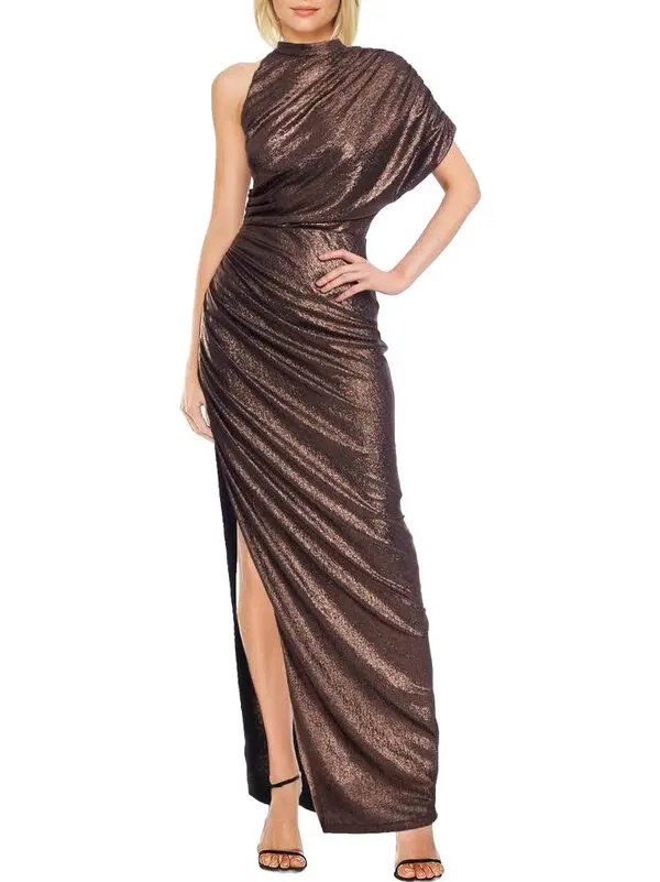 Badgley Mischka One-shoulder Jersey Gown - Copper