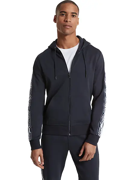 Michael Kors Logo Tape Cotton Blend Zip-up Hoodie - Blue