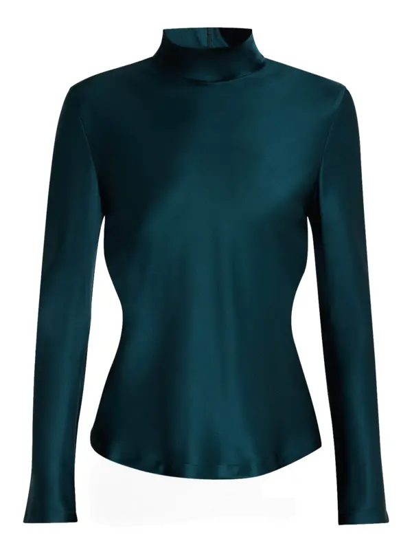 Giorgio Armani Silk Turtleneck Blouse - Dark Green