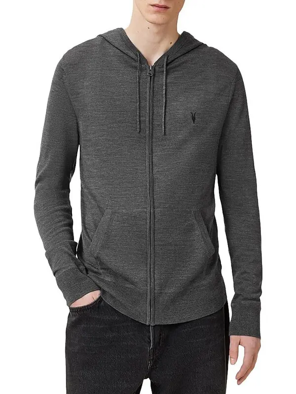 All Saints Mode Merino Wool Slim Fit Full Zip Hoodie - Monument Grey