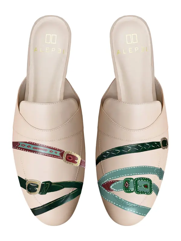 ALEPEL Buckle Mules - Beige