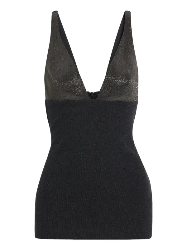 Brunello Cucinelli Bead-embellished Ribbed Top - Dark Gray