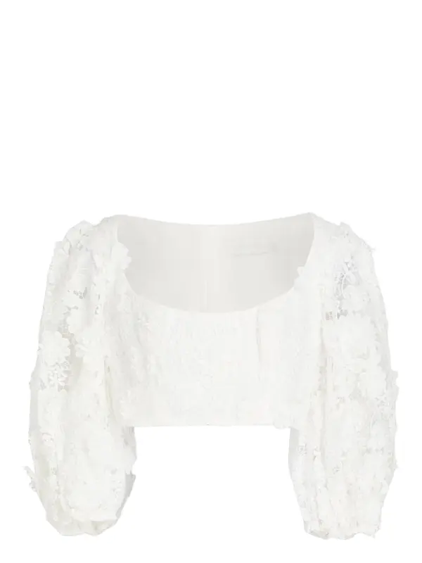 Zimmermann Cropped Guipure Lace Top - Ivory