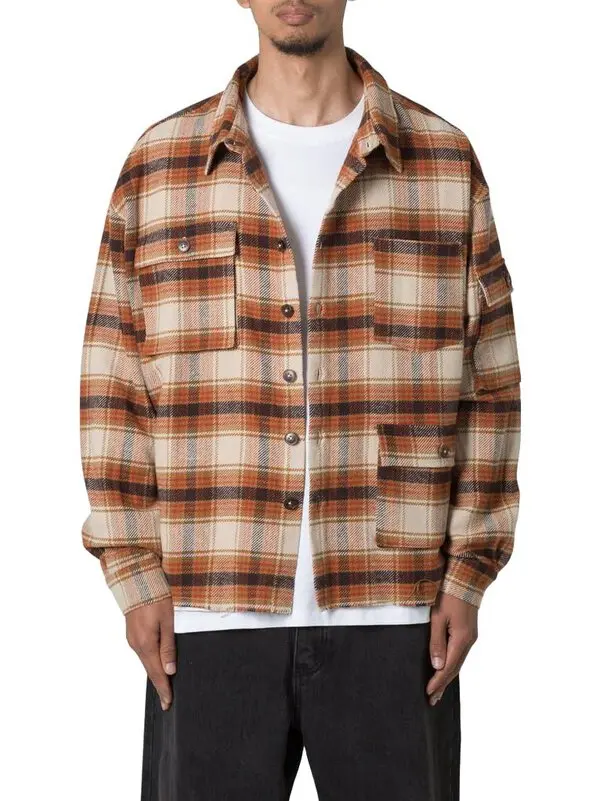 Mnml Asymmetric Pocket Flannel Button-up Shirt - Brown