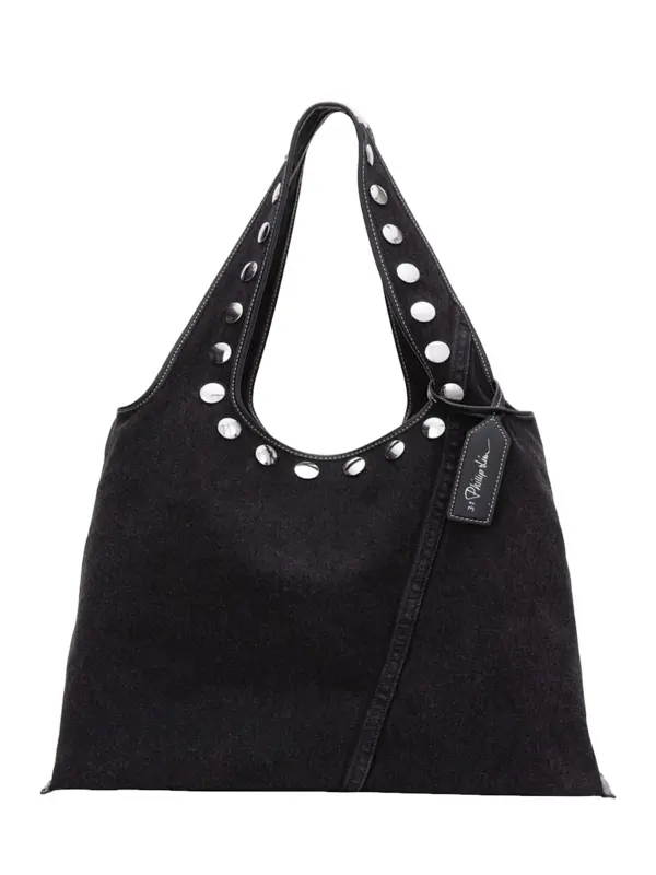 3.1 Phillip Lim Studded Washed Denim Market Tote Bag - Washed Blk