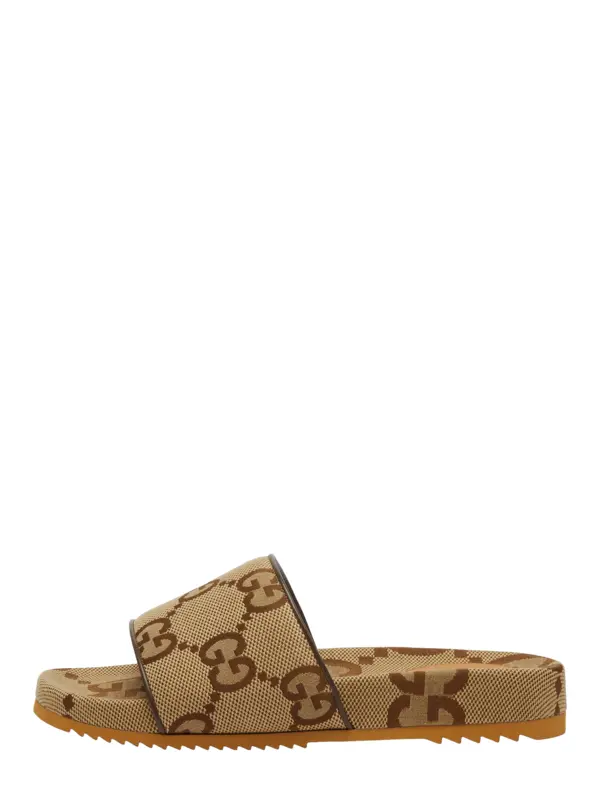 Gucci Jumbo Gg Jacquard Slides - Camel