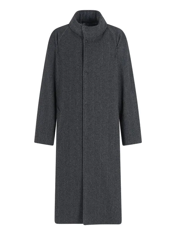Giorgio Armani Long Coat In Chevron Jacquard Cashmere Blend - Grey