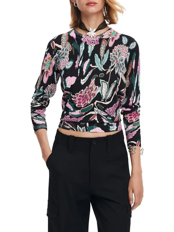 Desigual Manchester Floral Print Crewneck Sweater - Black