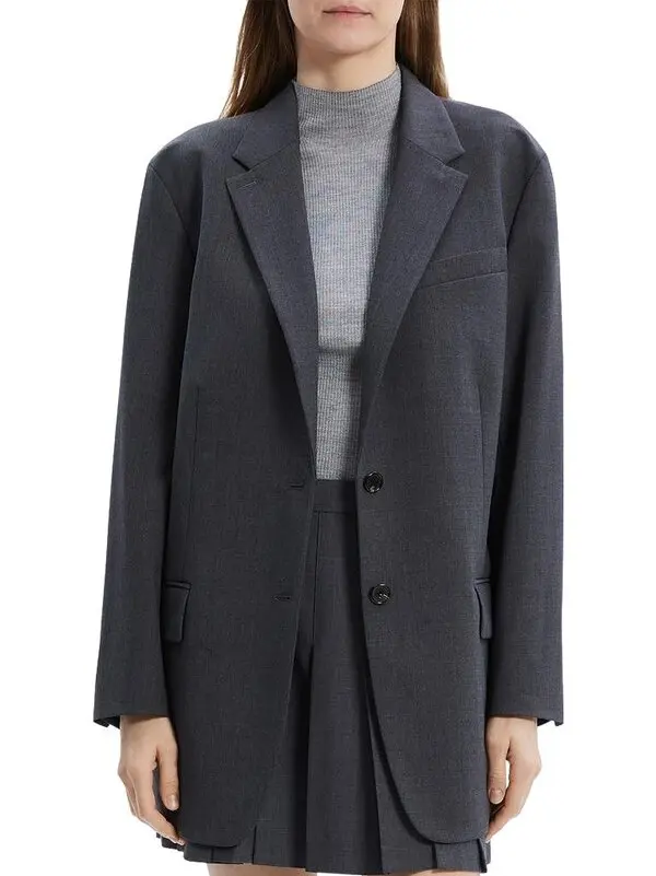 Theory Stretch Wool Blend Blazer - Charcoal Melange