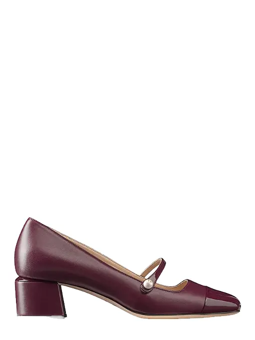 JIMMY CHOO Elisa 45 Faux Pearl-embellished Patent-leather Heeled Courts - Garnet/garnet