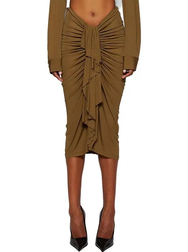 Christopher Esber Vivenda Drape Midi Skirt - Olive Green