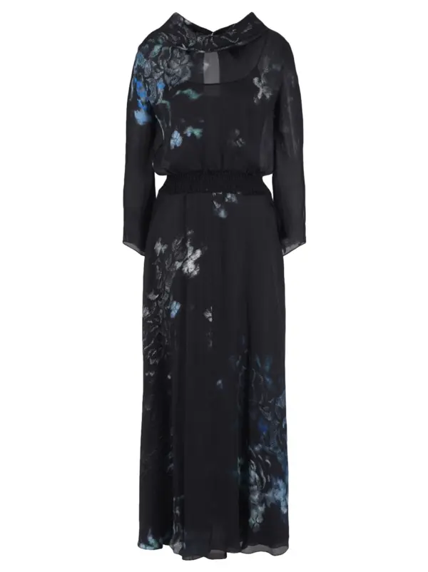 Giorgio Armani Floral-print Silk Maxi Dress - Black